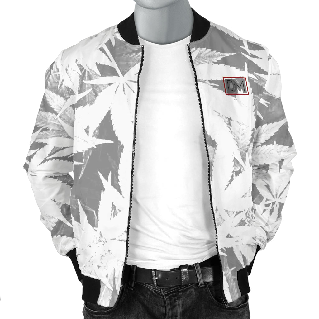 Dank Master Men's OG White Custom Weed Leaf Bomber Jacket
